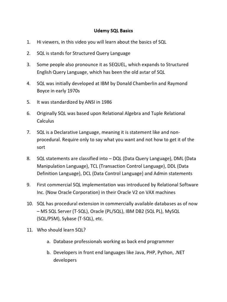 Udemy+SQL+Basics | PDF
