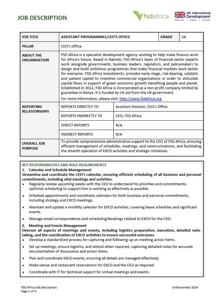 Assistant Programmes Job Description | PDF
