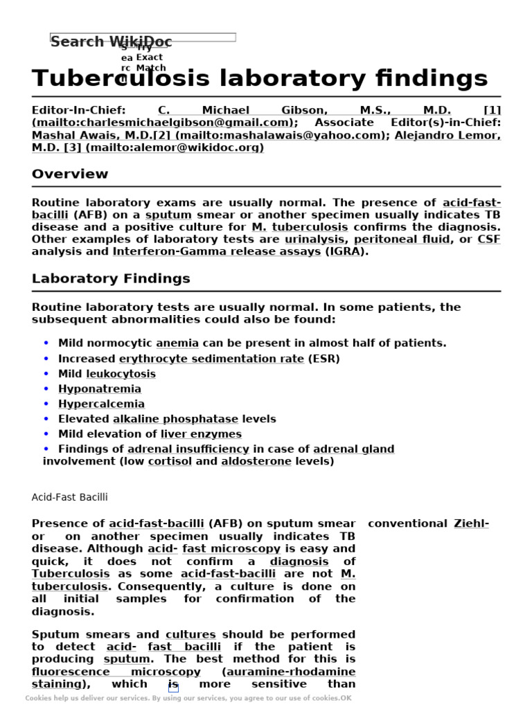 Tuberculosis laboratory findings - wikidoc641 | PDF | Tuberculosis ...