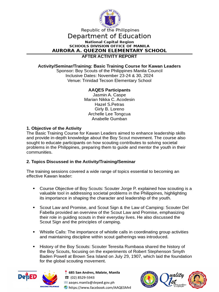 BSP After Activity Report - Aaqes | PDF | Metro Manila | Scouting