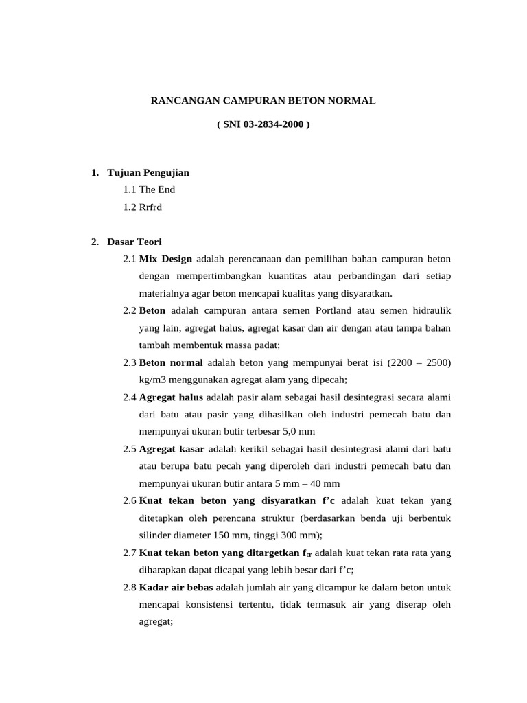 Rancangan Campuran Beton Normal | PDF