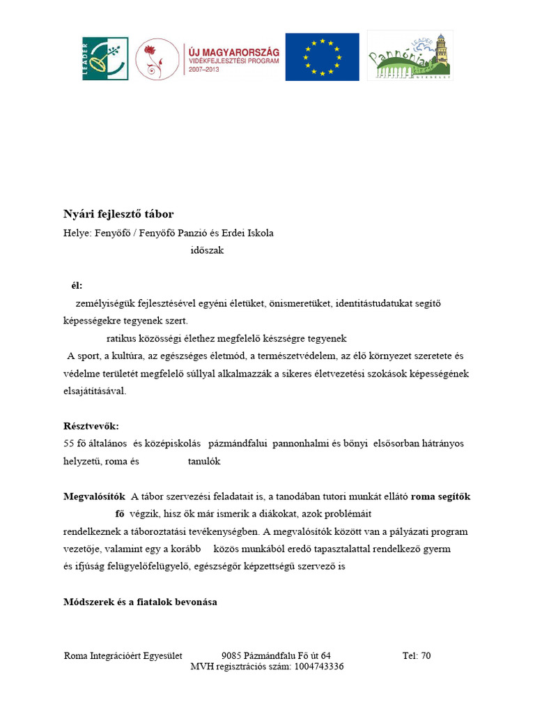 Programterv Tabor Romaintegracio | PDF