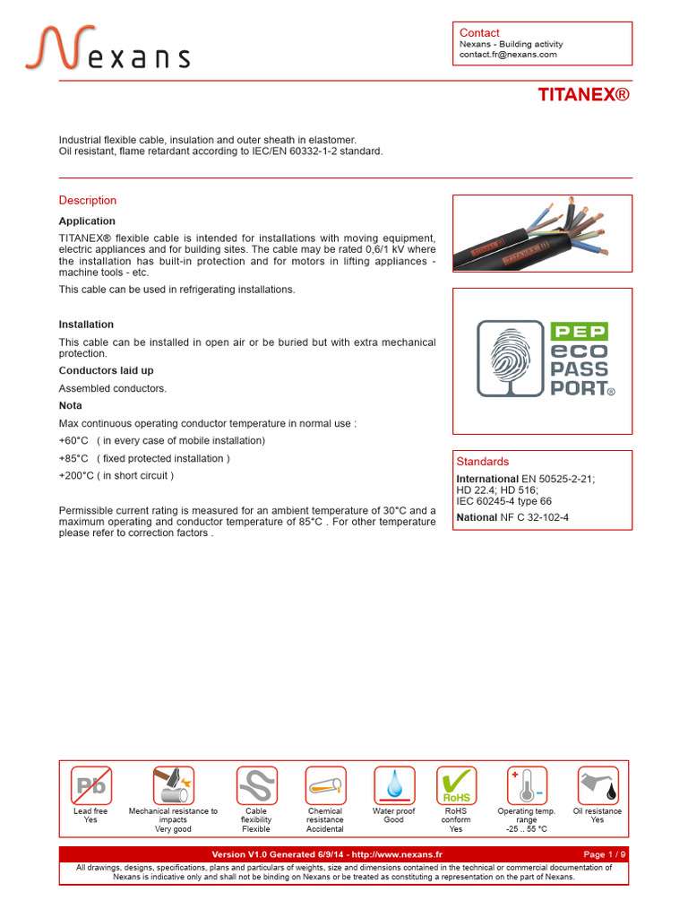 Titanex H07RN F Datasheet 1 | PDF | Electrical Conductor | Insulator ...