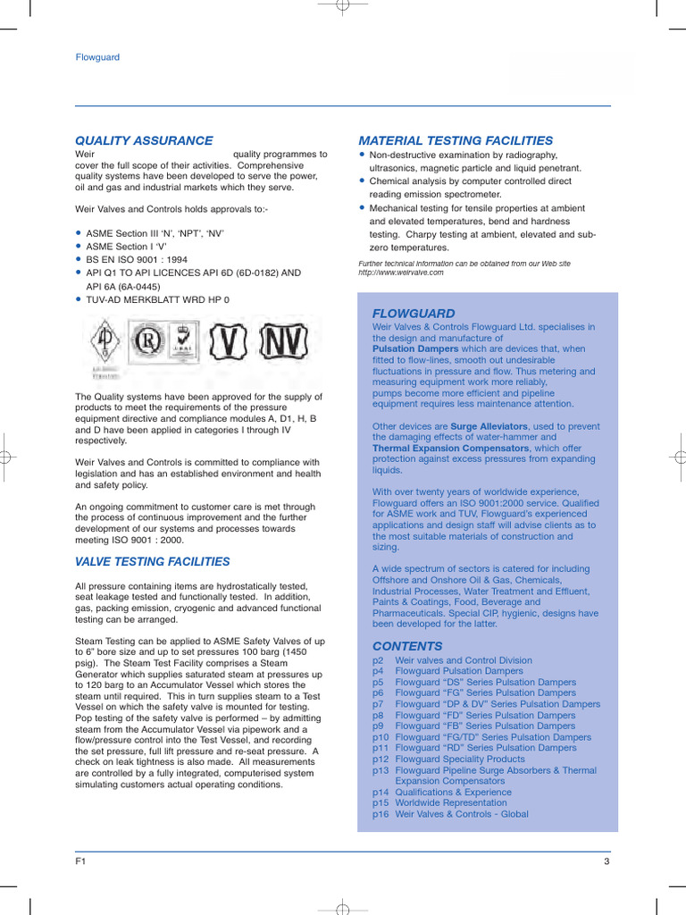 Flowguard Pulsation Dampers Overview | PDF | Pump | Valve