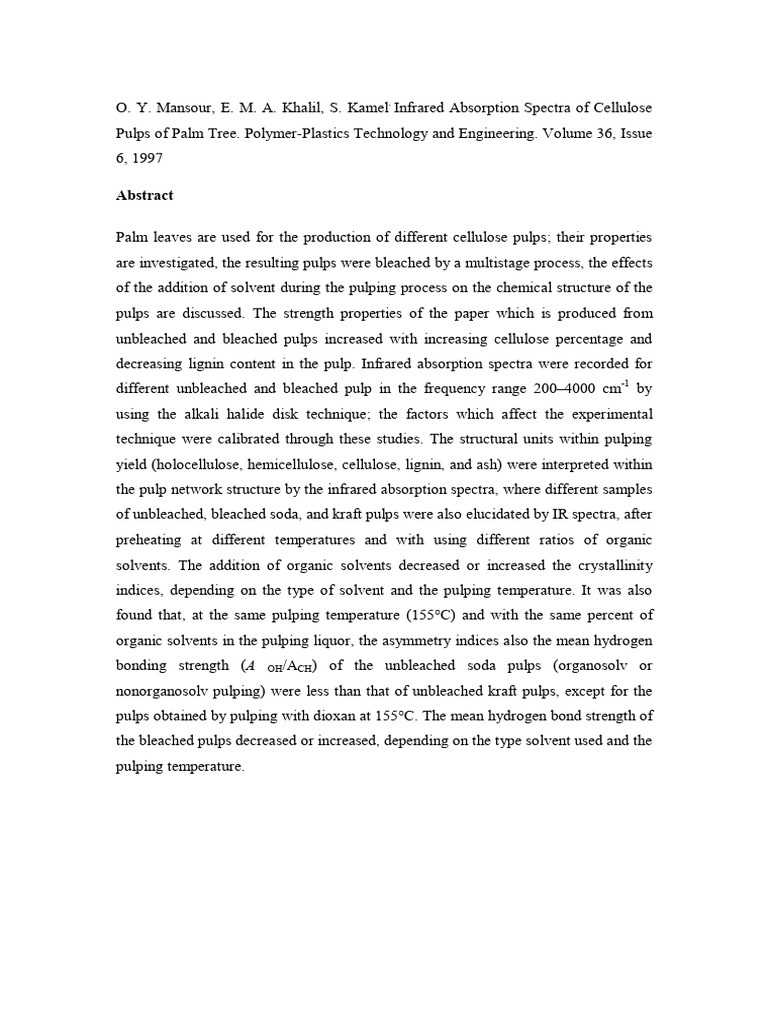 3 Infrared Absorption Spectra of Cellulose Pulps of Palm Tree | PDF