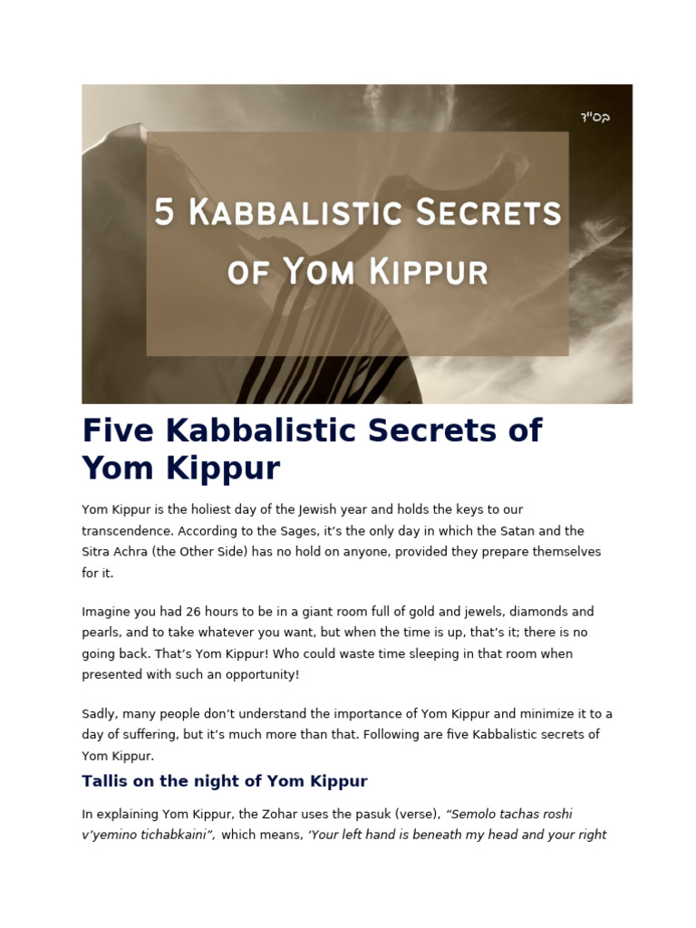 Five Kabbalistic Secrets of Yom Kippur | PDF | Yom Kippur | Jewish Holidays