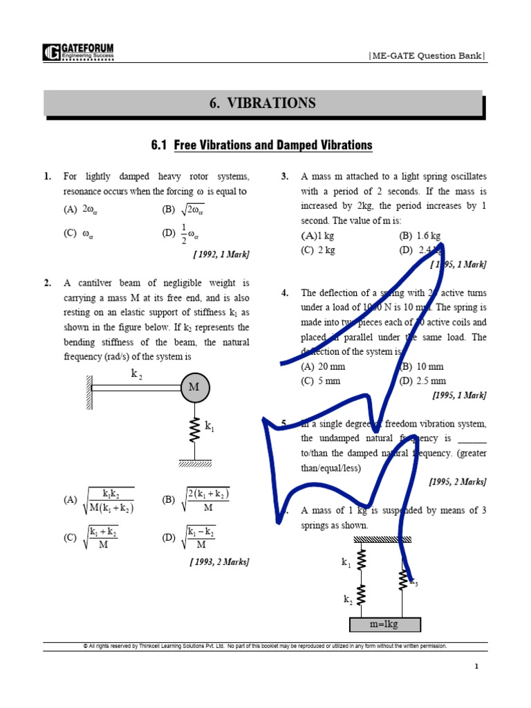 1. Vibrations Ques New | PDF | Damping | Physical Quantities