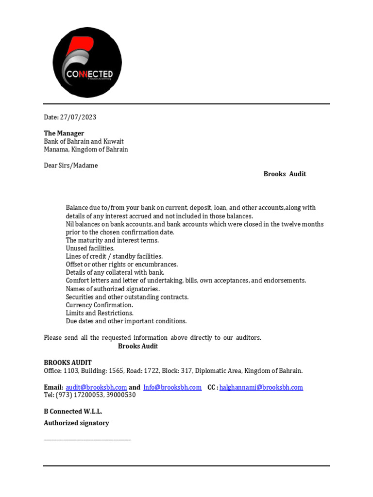 Bank Confirmation Request for Audit | PDF