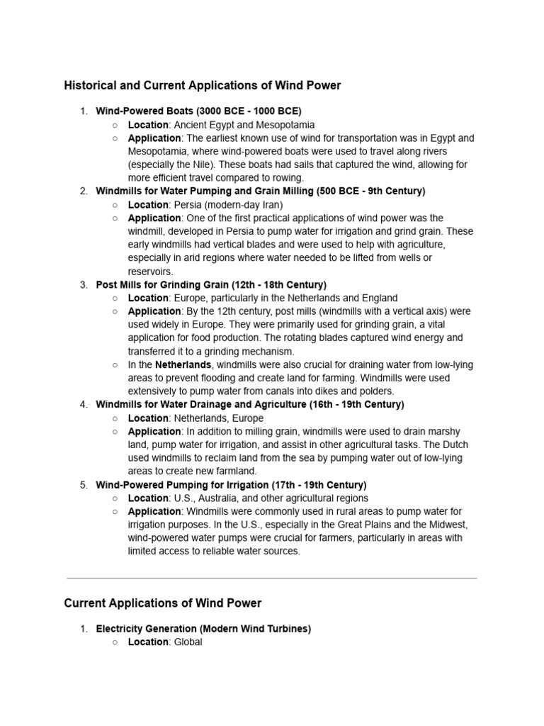 Historical and Current Applications of Wind Power | PDF | Wind Power ...