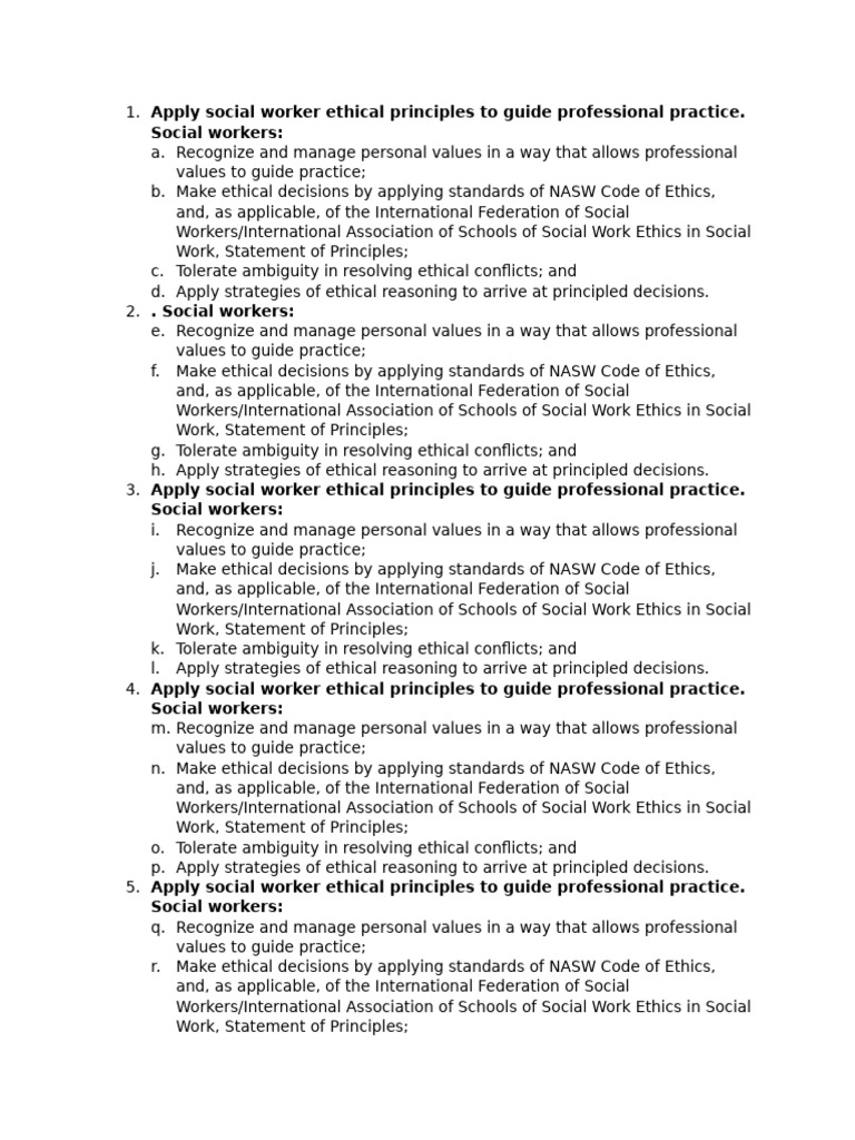 Apply social worker ethical principles to guide professional practice ... Apply social worker ethical principles to guide professional practice ...