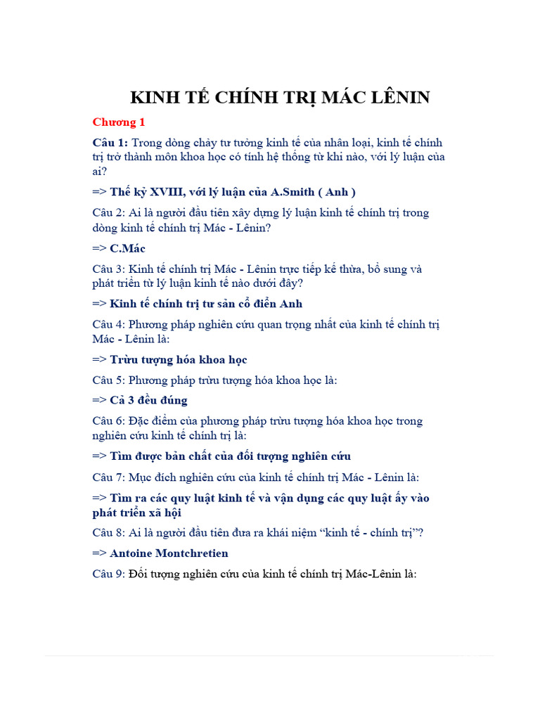 De Cuong On Tap Mon Kinh Te Chinh Tri Mac Lenin Dai Hoc Van Lang 77416 | PDF