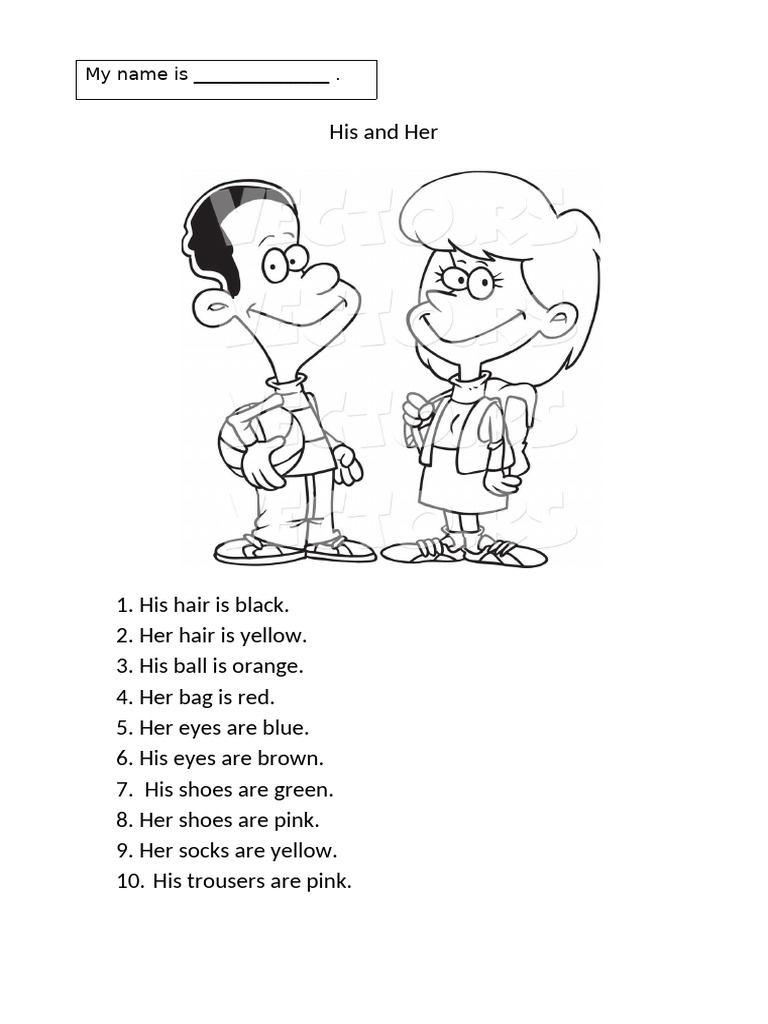 Possessives Color Worksheet - His-Her | PDF