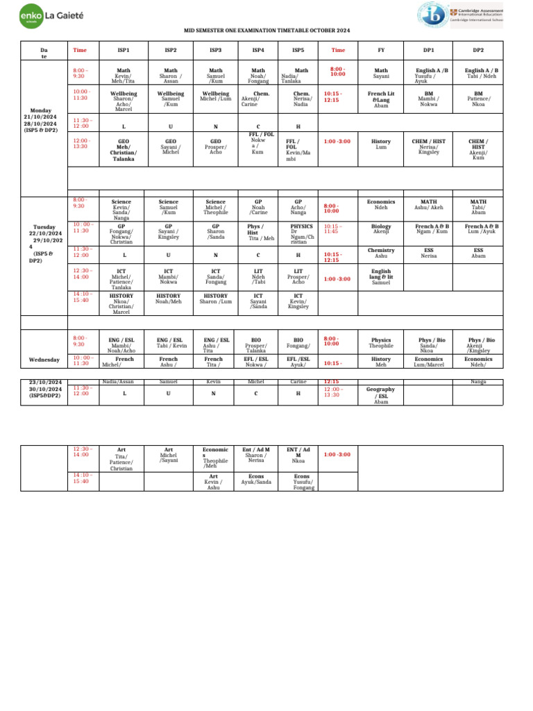 MS1 - Exam Final - Timetable - October - 21 - 2024 | PDF