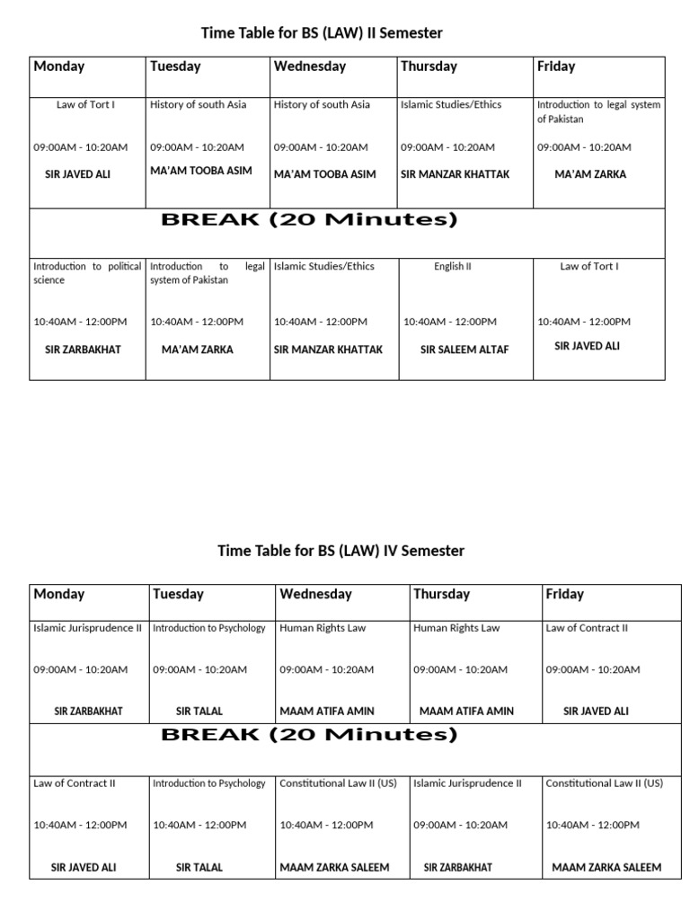 Time Table For BS 2,4,6,8 | PDF | Justice | Crime & Violence