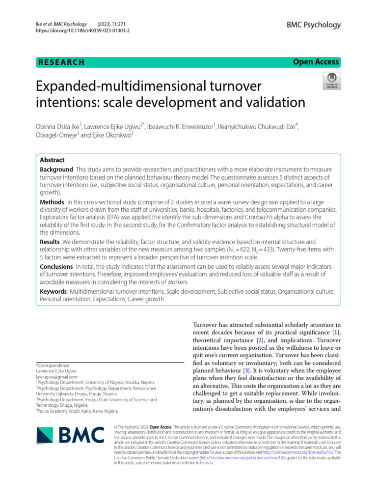 Expanded-Multidimensional Turnover Intentions: Scale Development and Validation | PDF | Factor ...