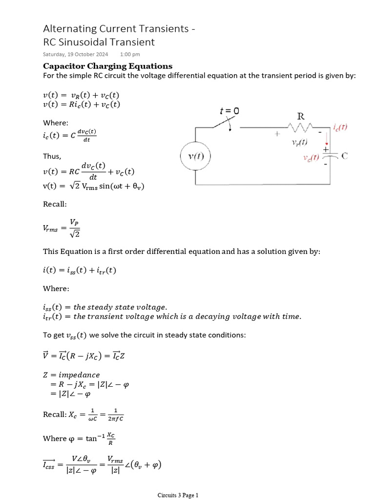 Alternating Current Transients - RC Sinusoidal Transient | PDF
