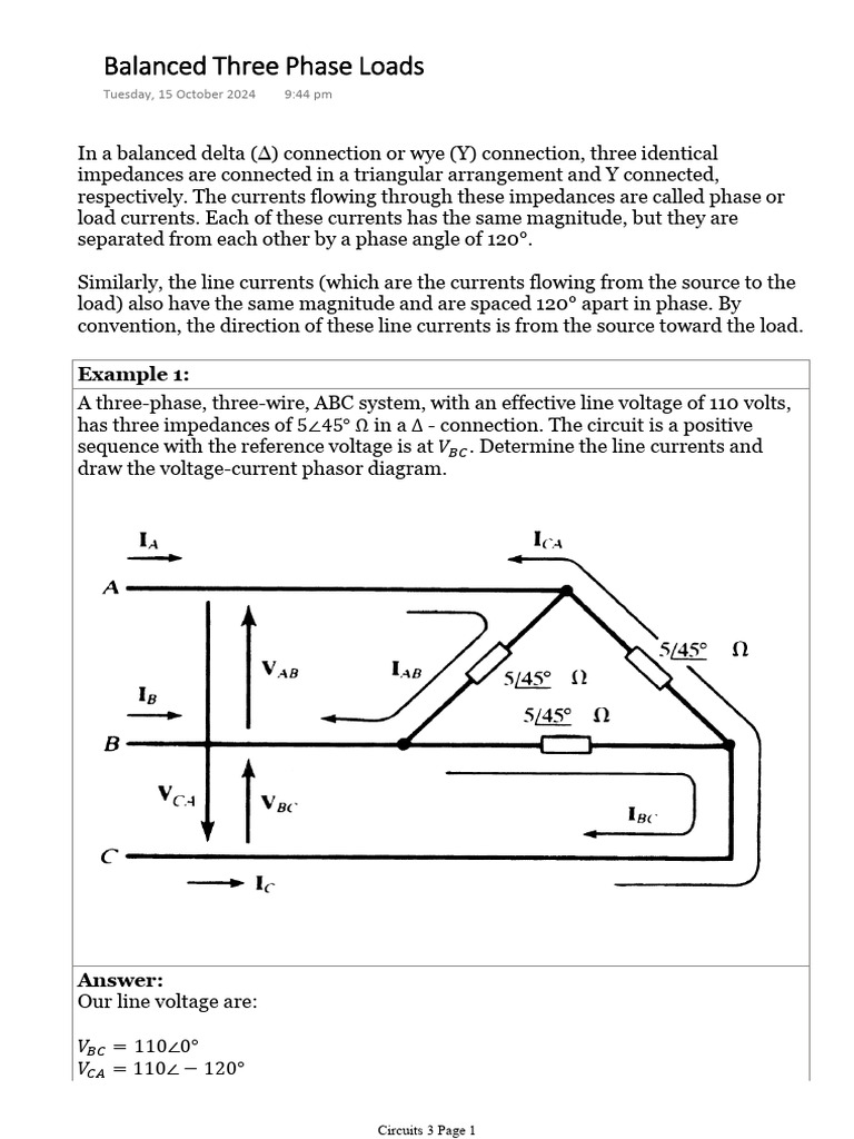 Balanced Three Phase Loads | PDF | Electrical Impedance | Ac Power