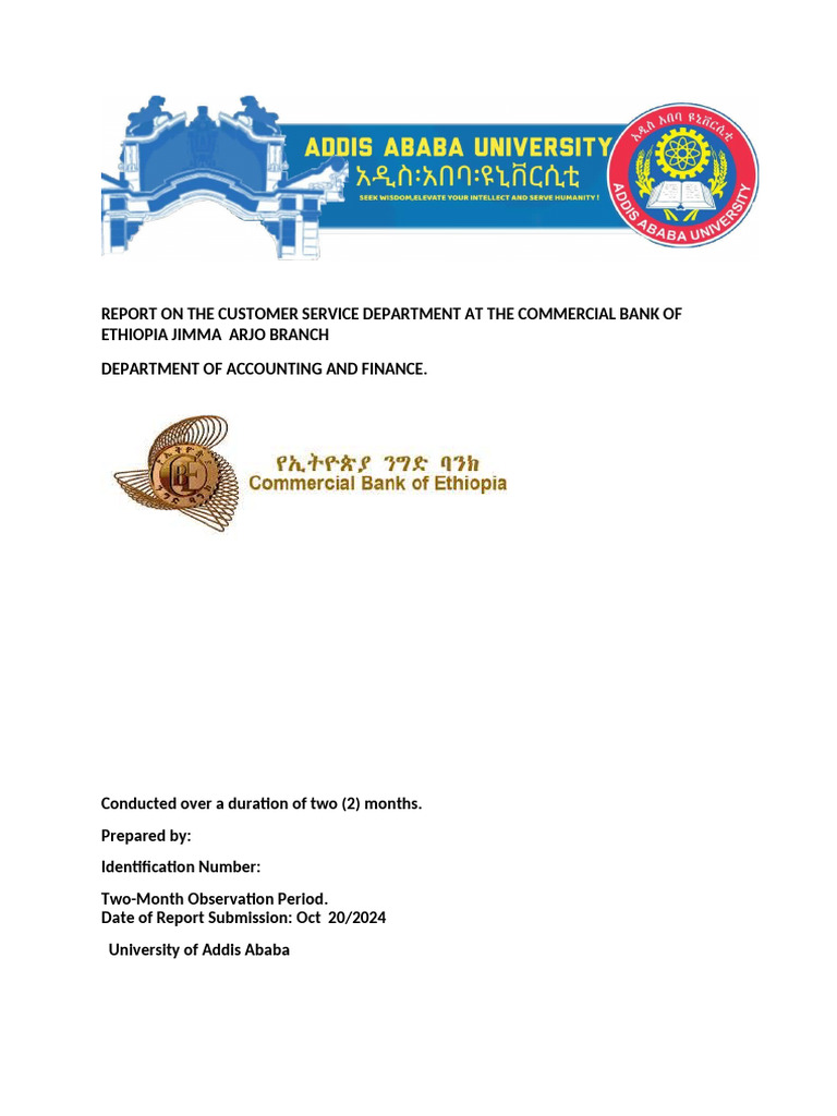 Internship Report on CBE Jimma Arjo By Rebuma Debesa | PDF | Methodology | Data