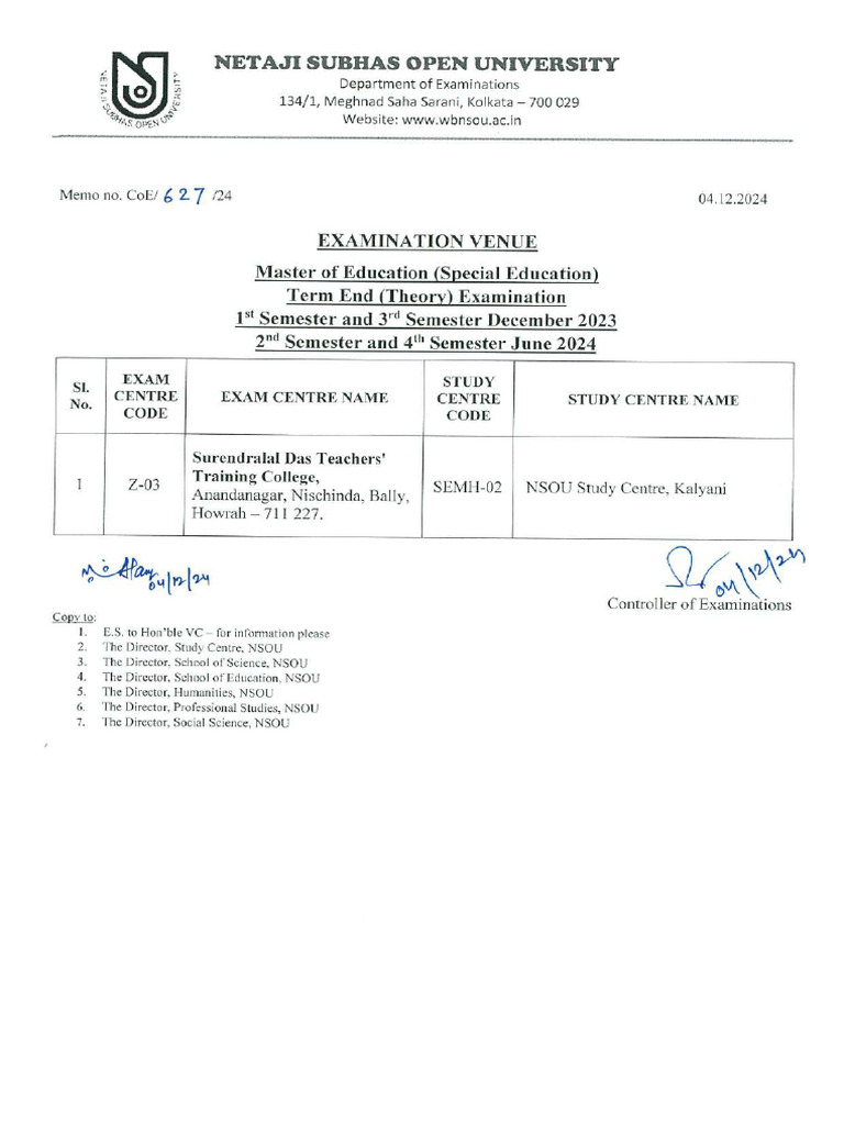 MEd Exam Venue | PDF