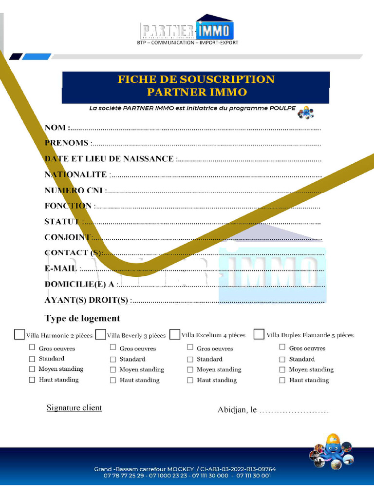 Fiche - de - Souscription - Partner - Immo - Programme - Poulpe - 2023 2 | PDF