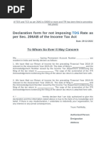 TDS Non-Deduction Declaration Format | PDF | Taxes | Income Tax