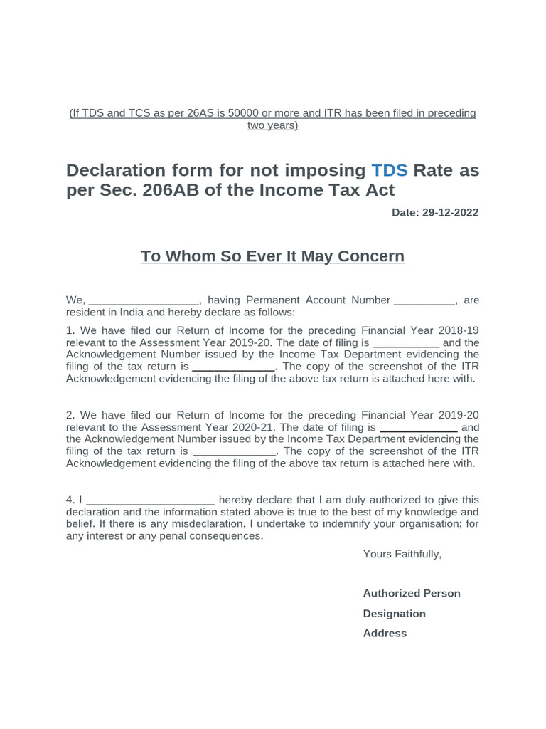 Declaration 206AB&CCA | PDF | Taxes | Public Finance
