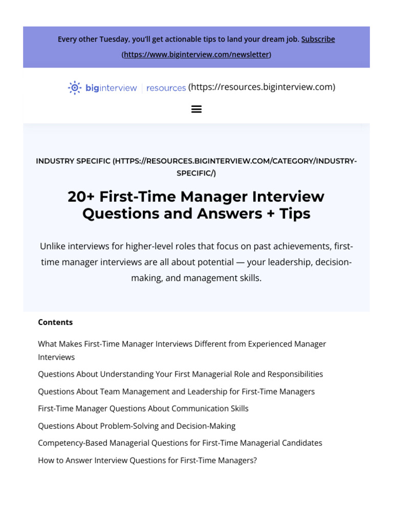 First-Time Manager Interview Tips & Questions | PDF | Leadership ...