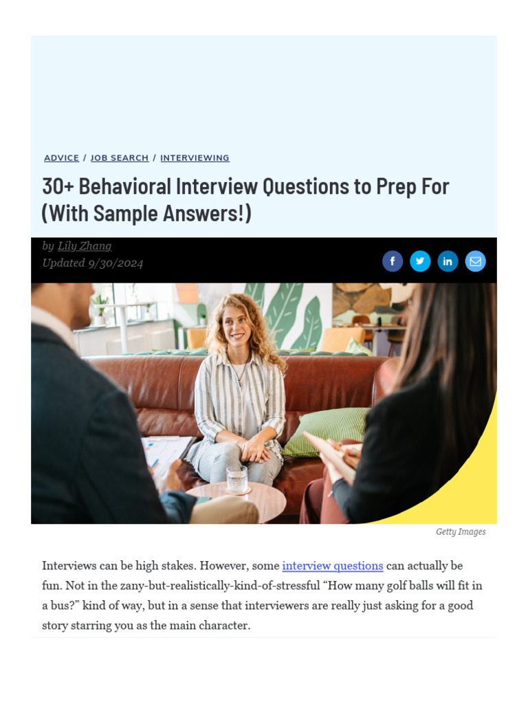 30 Common Behavioral Interview Questions To Prep For - The Muse | PDF ...