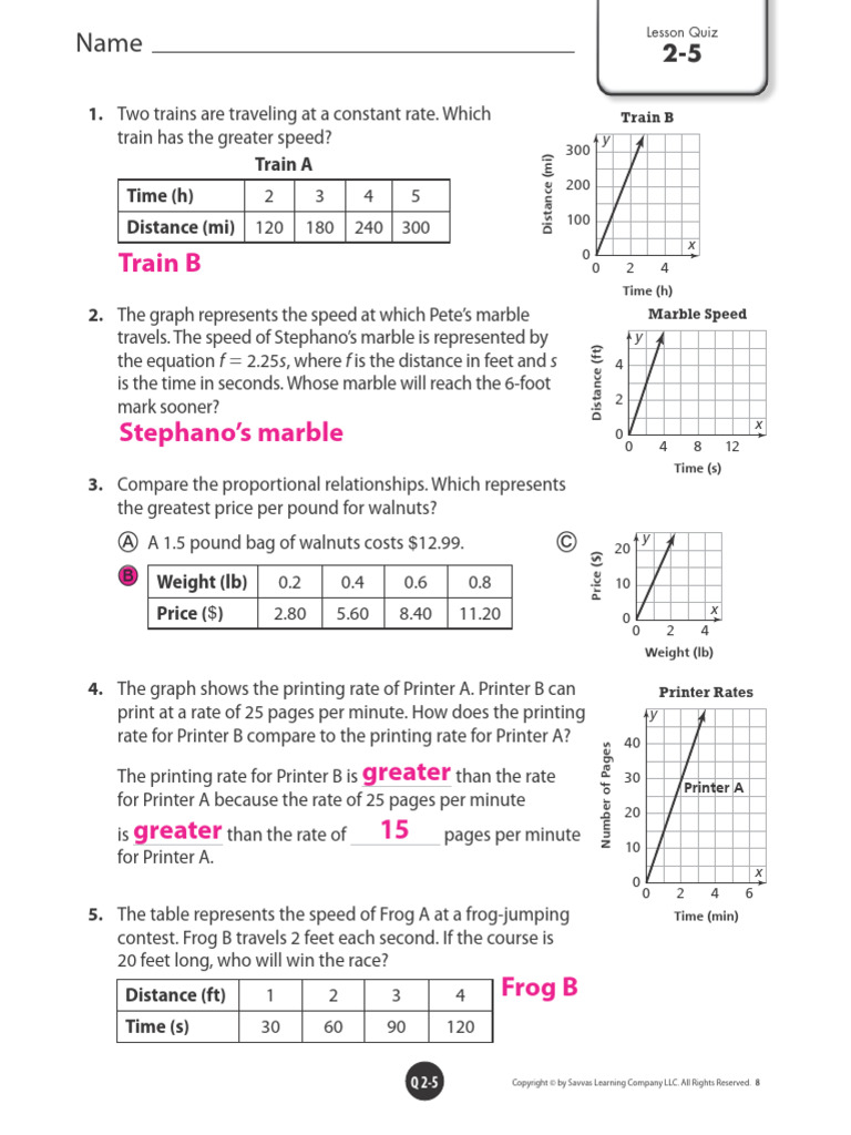 Compare Proportional Relationships Lesson (2-5) Pages (121-126) LQ | PDF