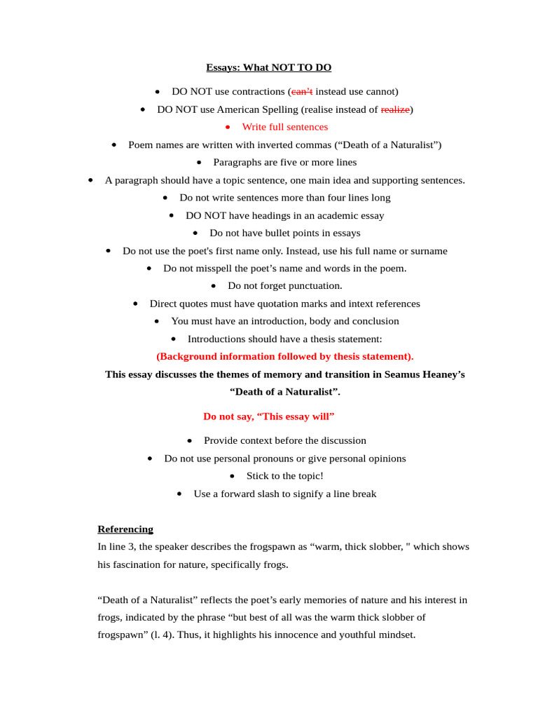 What NOT To DO in Essays | PDF