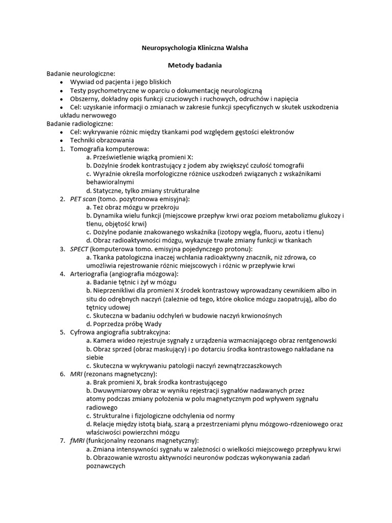 Neuropsychologia Kliniczna Walsha (Skrypt) | PDF
