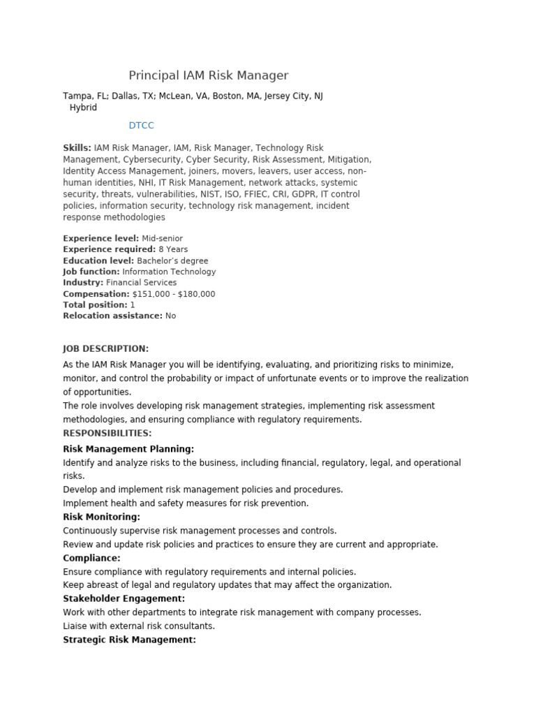 Principal IAM Risk Manager | PDF | Risk Management | Computer Security