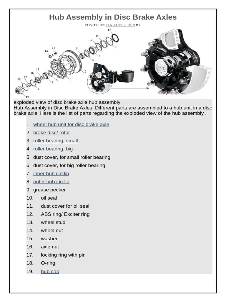 Disc Brake Axle Hub Assembly Parts Guide | PDF