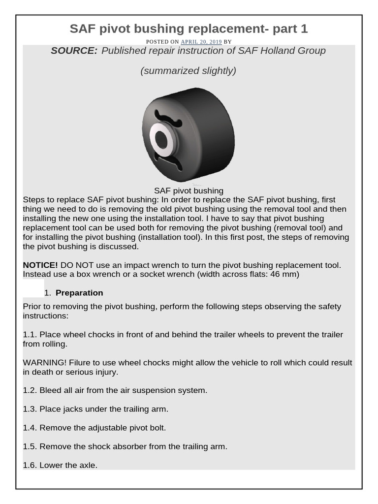 SAF Pivot Bushing Removal Guide | PDF | Axle | Nut (Hardware)