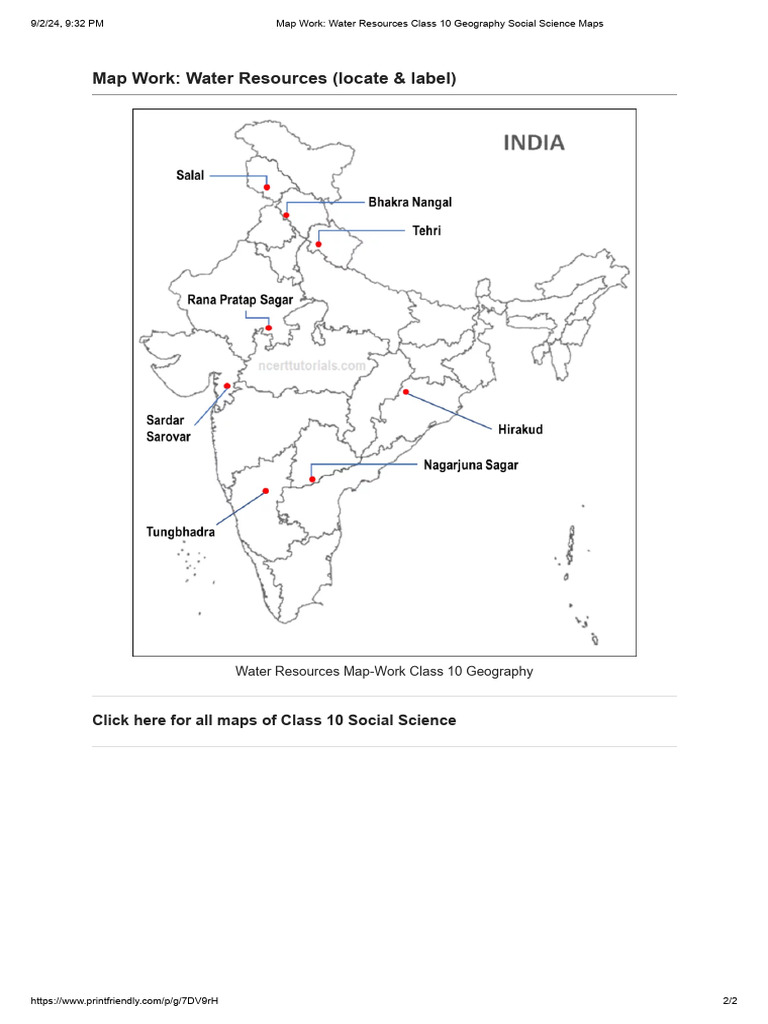 Map Work - Water Resources Class 10 Geography Social Science Maps | PDF