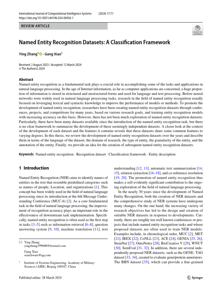 Named Entity Recognition Datasets A Classification | PDF | Annotation | Cognitive Science