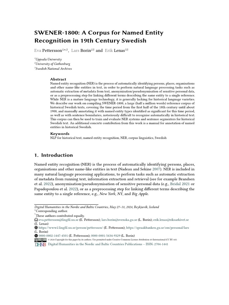 SWENER-1800 A Corpus For Named Entity Recognition | PDF | Annotation | Human Communication