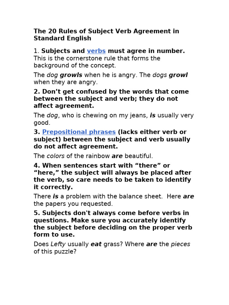 20 Rules-Subject Verb Agreement (Error Analysis) | PDF | Grammatical ...