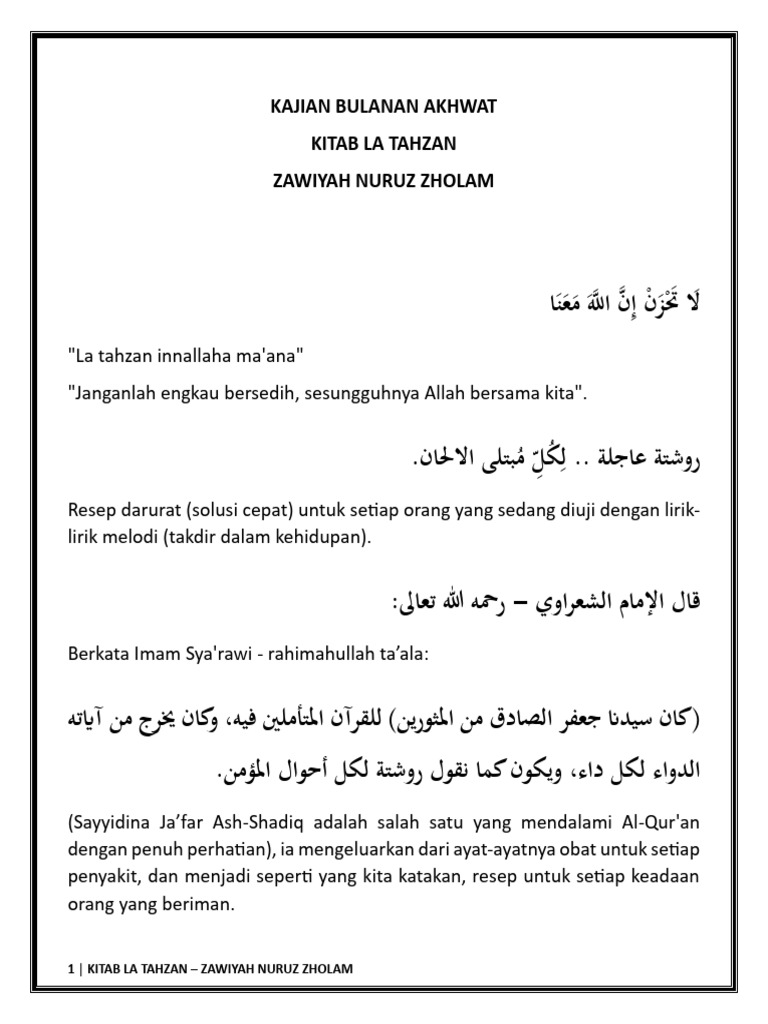 Kajian Akhwat Bulanan - Kitab La Tahzan (Hal. 1-8) | PDF