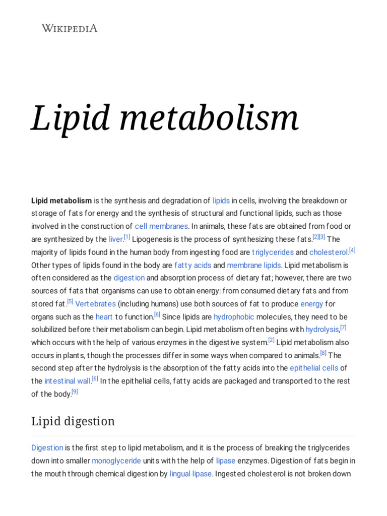 Lipid Metabolism - Wikipedia | PDF | Lipid | Digestion