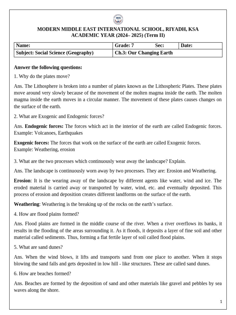 Gr.7 Ch 3 Our Changing Earth (1) (3) | PDF | Volcano | River
