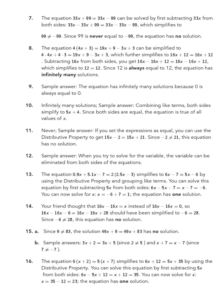 Equations with No Solutions or Infinitely Many Solutions Lesson (2-4 ...