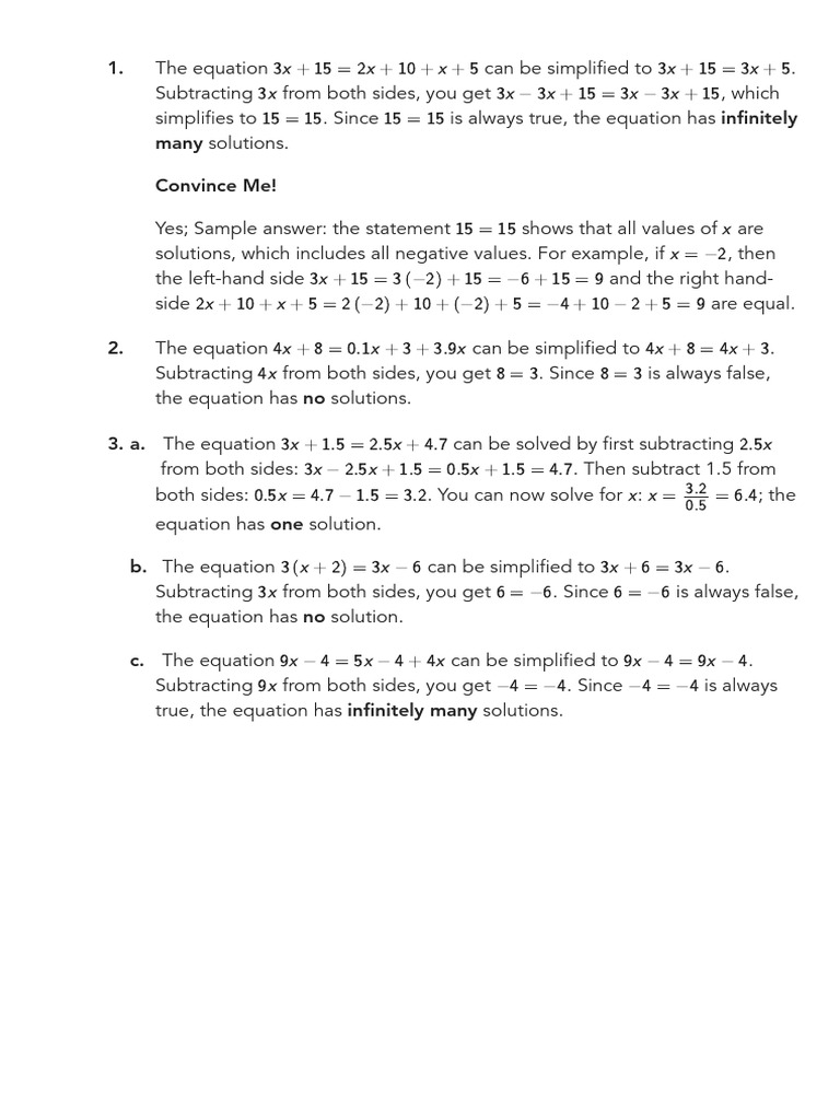 Equations With No Solutions or Infinitely Many Solutions Lesson (2-4) Pages (107-120) Try It | PDF