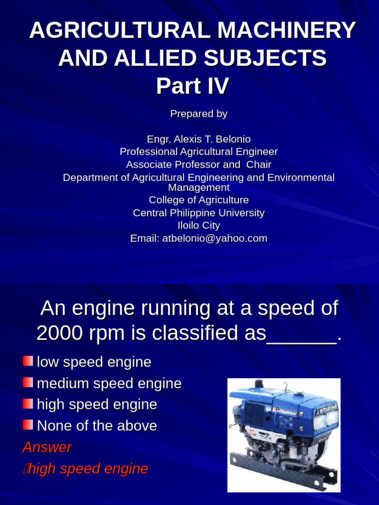 Agricultural Machinery Insights and Engine Basics | PDF | Gear | Screw