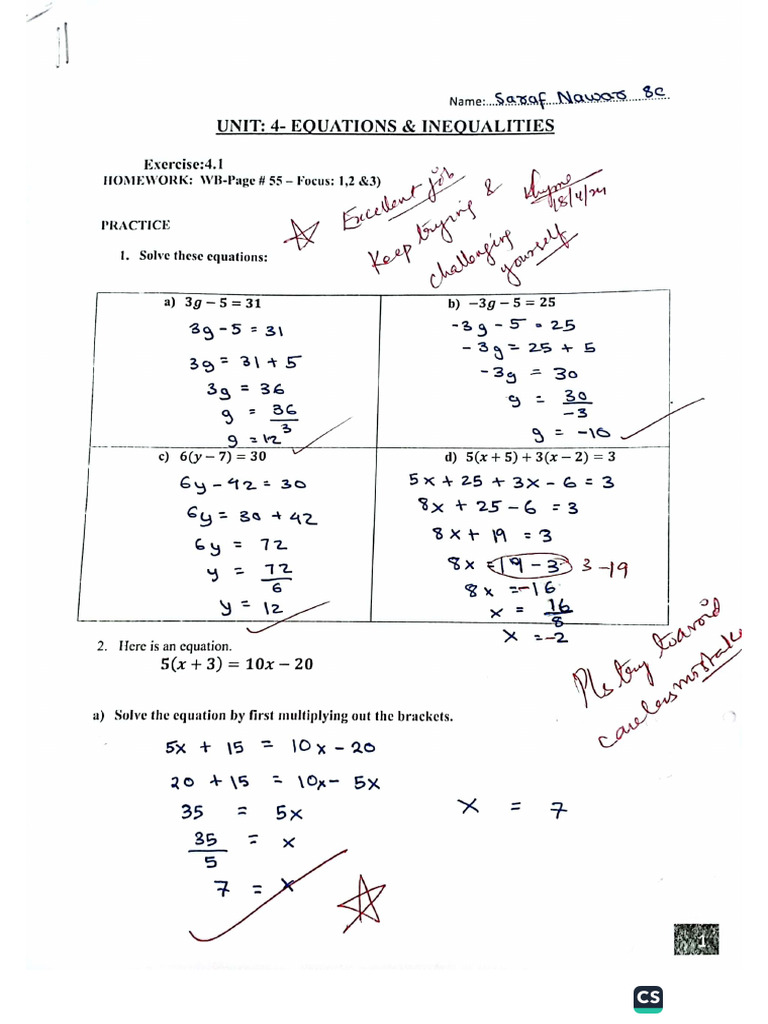 Equations and Inequalities Answers(1) | PDF