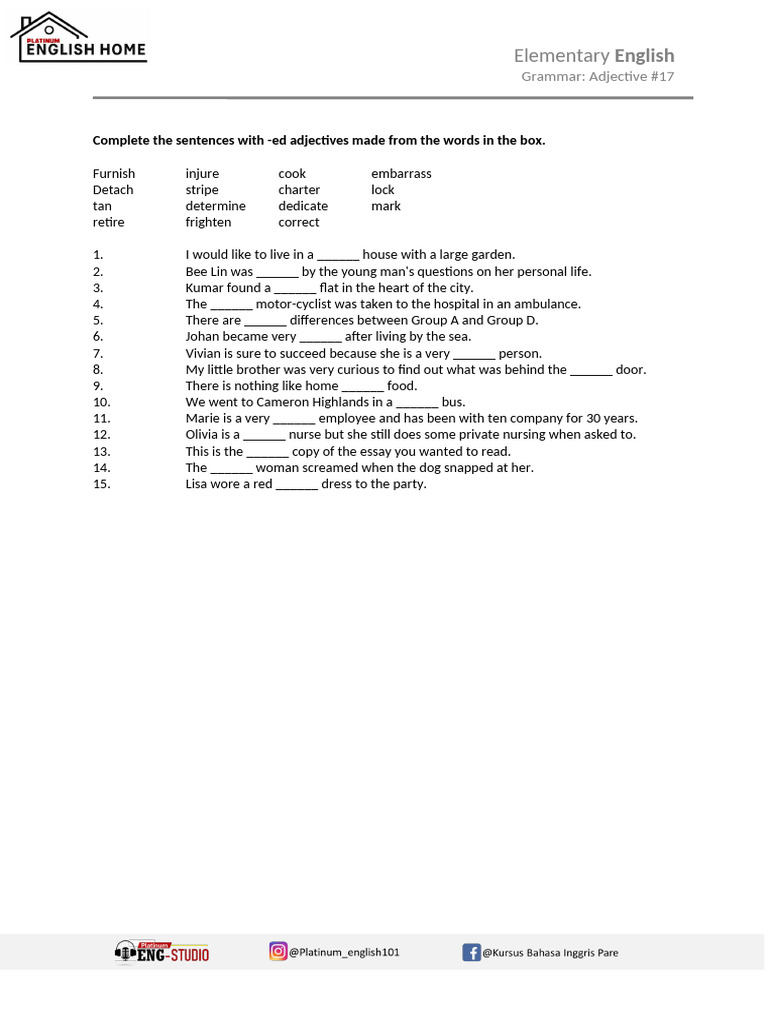Adjective 17 - Past Participle | PDF | Languages | Foreign Language Studies