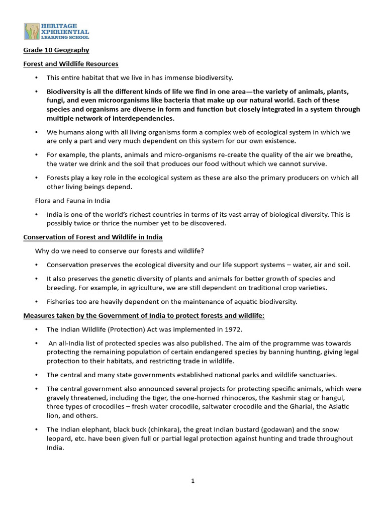 Forest Resources Handout | PDF | Biodiversity | Tiger