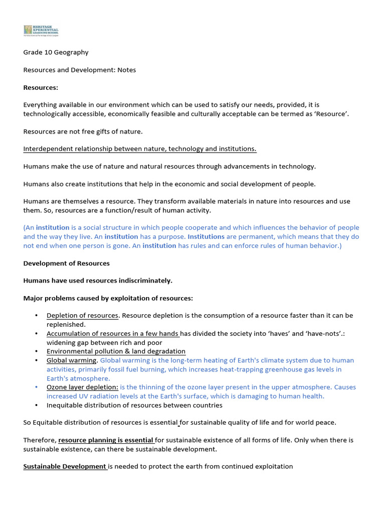 Geography Chapter 1 Handout | PDF | Soil | Sustainability