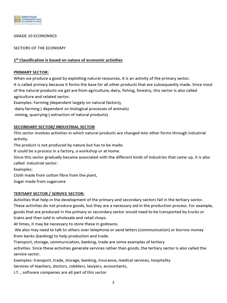 Sectors of The Economy Handout (Economics) | PDF | Employment | Gross ...