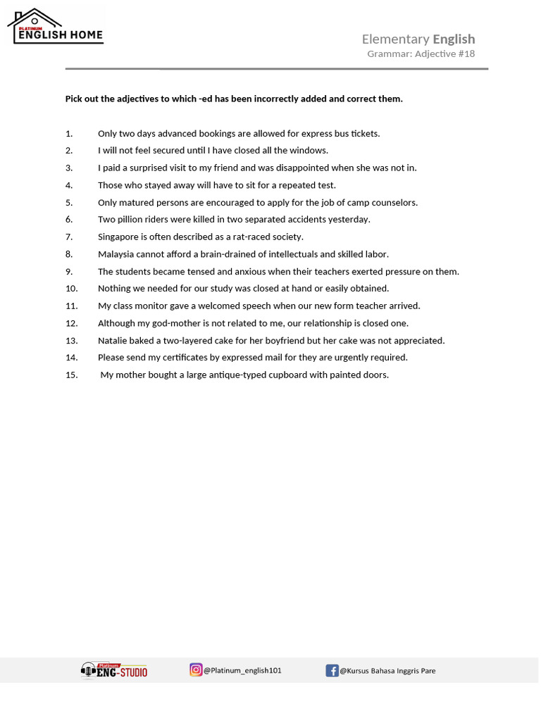 Adjective 18 - Past Participle | PDF | Linguistic Morphology | Grammar